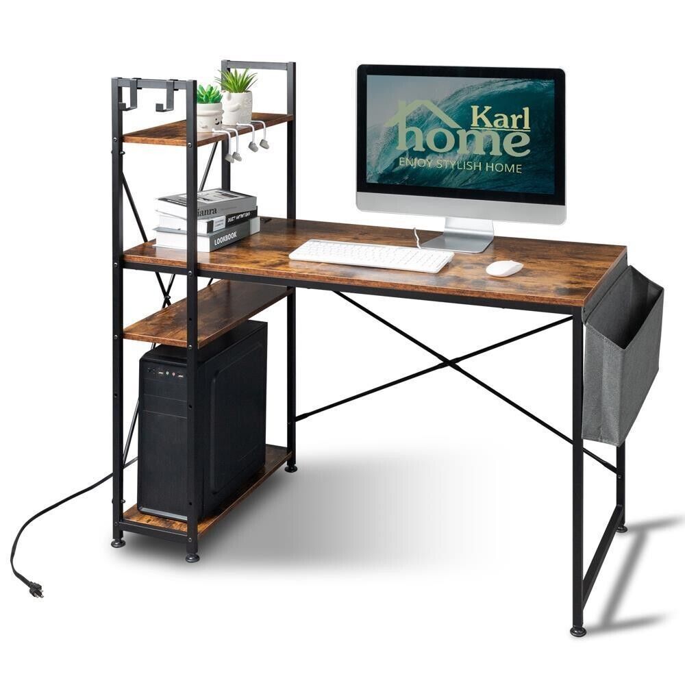 Computer Desk Home Office PC Laptop Gaming Table with USB Charging Station