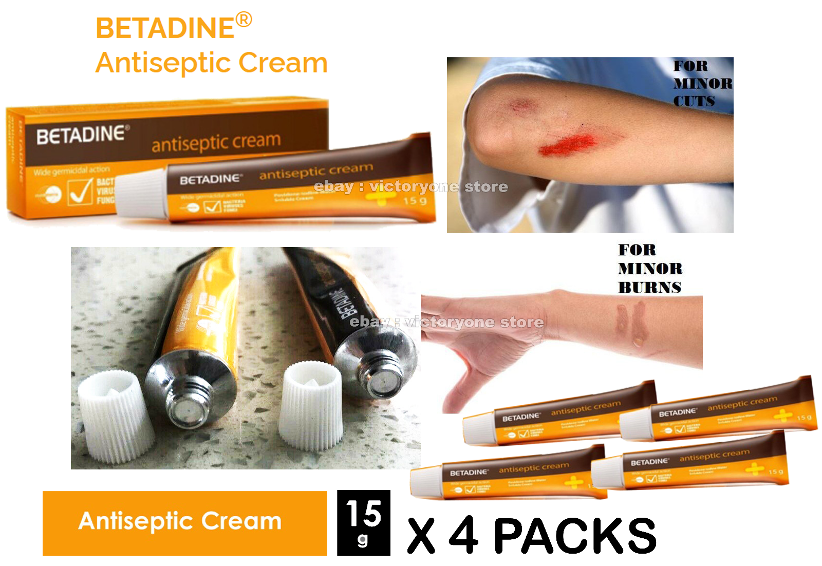 Cream Antiseptic Betadine Kills Bacteria Minor Cut Burn Treatment 15g X ...