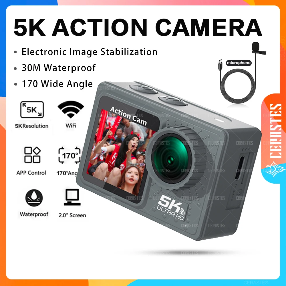 Remote Action eylem kamera 5K 4K 60FPS WiFi Anti-shake çift ekran 170 ...